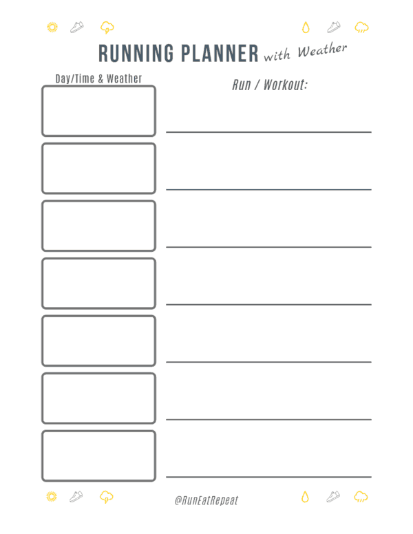 Running Planner with Day and Weather free printable - Run Eat Repeat
