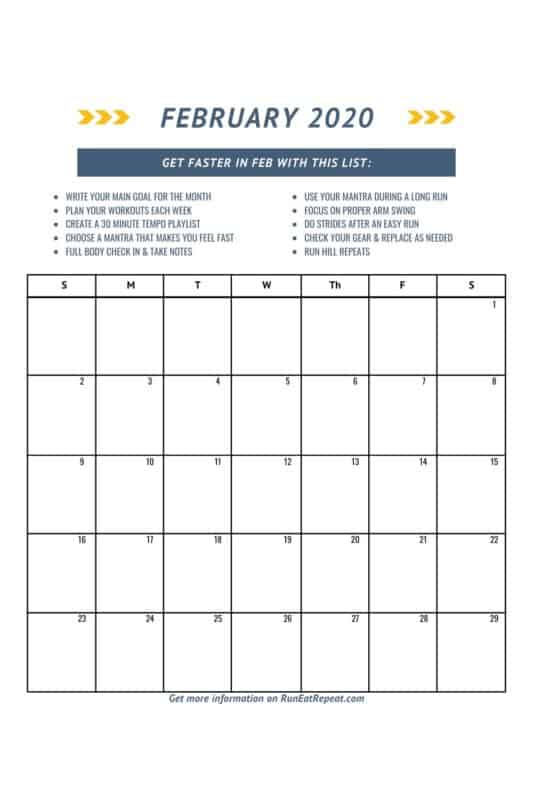 February Calendar for Runners with Faster Tips - Run Eat Repeat
