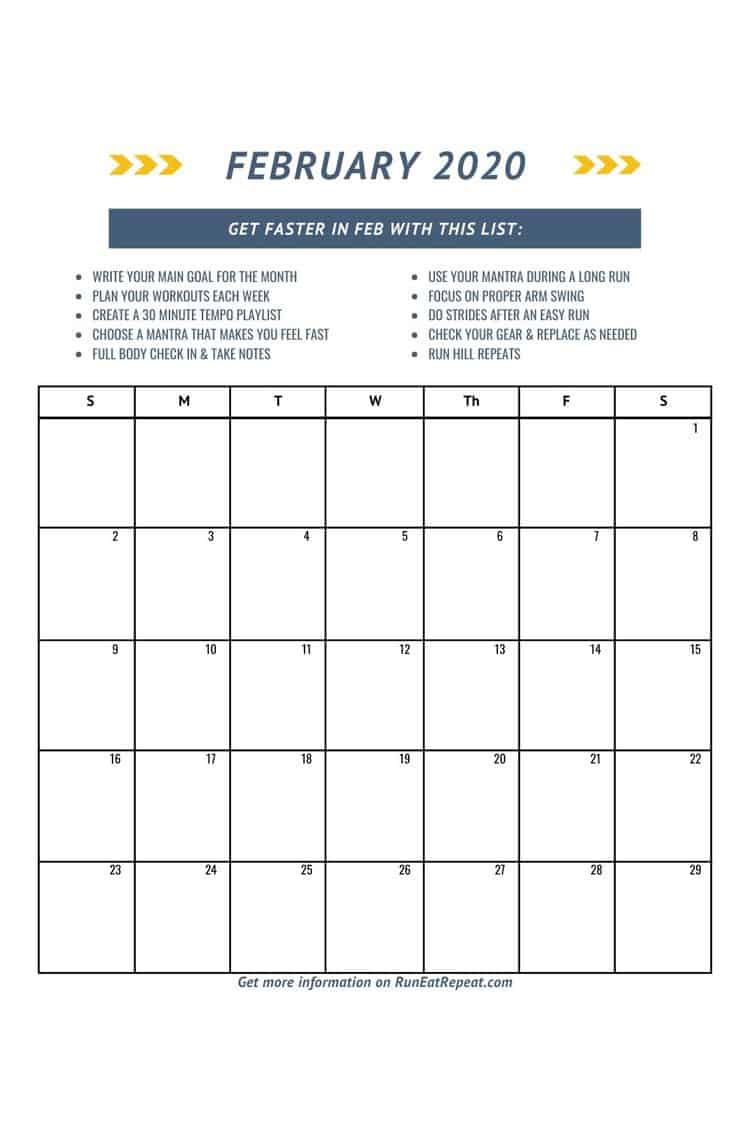 February Calendar for Runners with Faster Tips - Run Eat Repeat