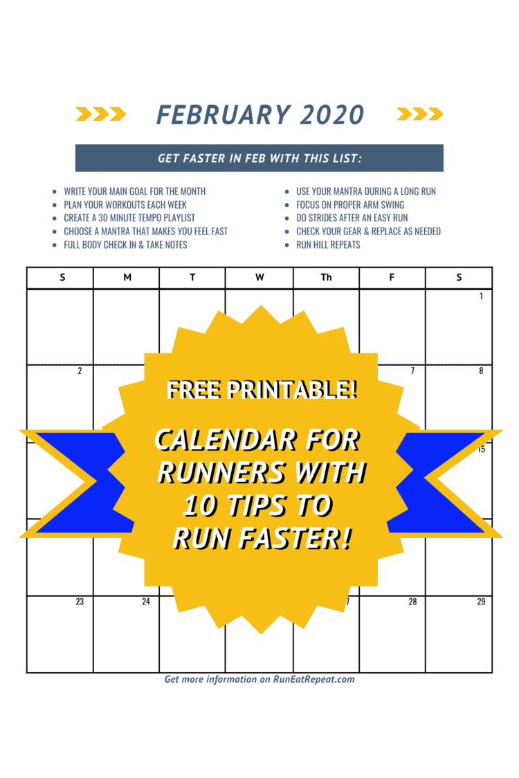 February Calendar for Runners with Faster Tips - Run Eat Repeat