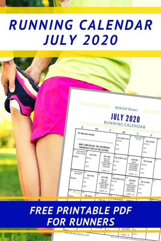 Running Journal Calendar - July 2020 free printable - Run Eat Repeat