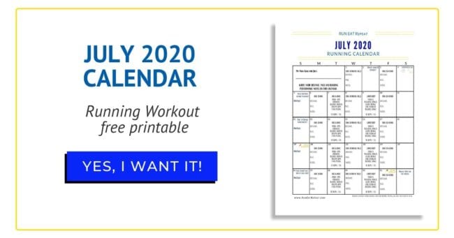 Running Journal Calendar - July 2020 free printable - Run Eat Repeat