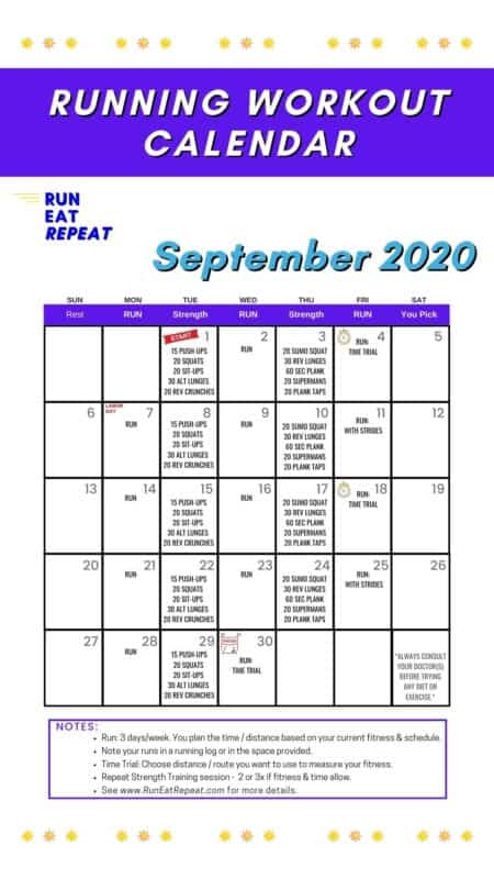Running for Fitness Calendar - September 2020 - Run Eat Repeat